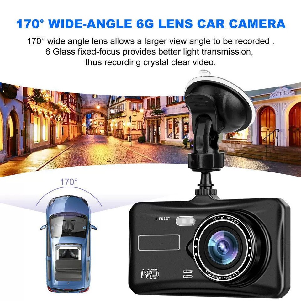 4" Dash Cam Pro Car Camera Recorder Dual Front and Rear HD 1080P Night ...