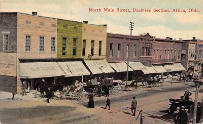 J73/ Attica Ohio Postcard c1910 North Main Street Stores Busy 156 | eBay