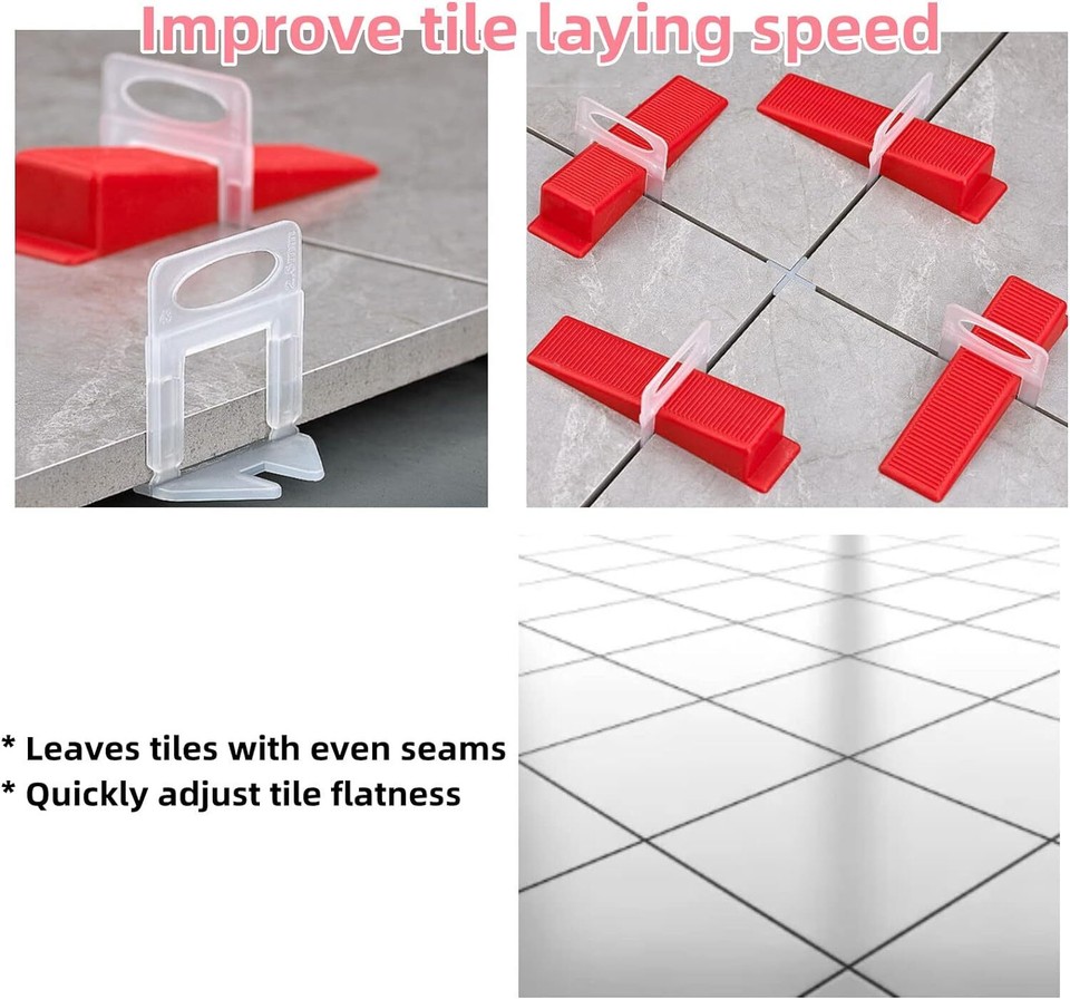 200-1000 Clip Tile Leveling System Kit Floor Wall 1-3mm Tile Spacer ...
