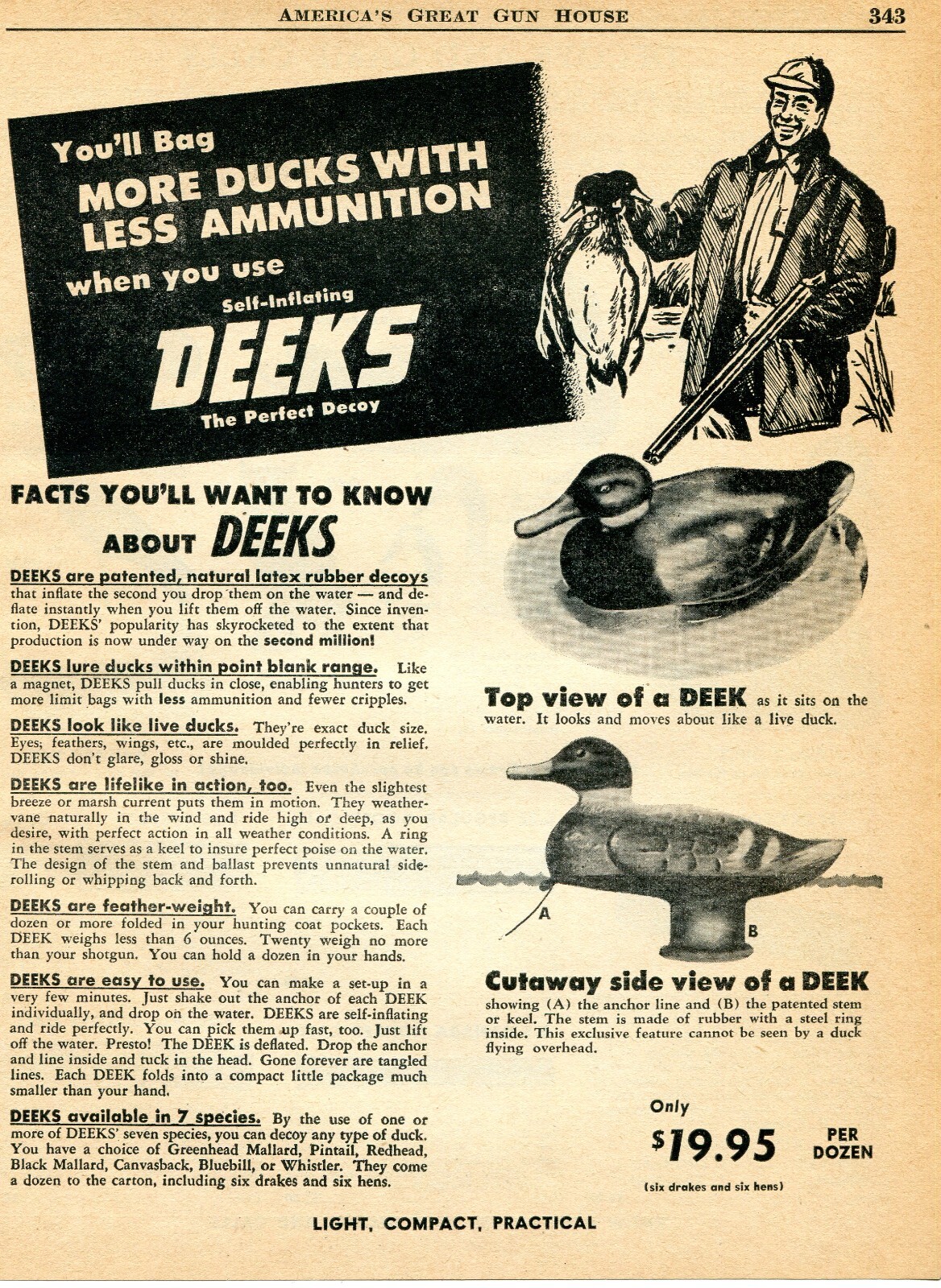 1955 Print Ad of Deeks Rubber Duck Self-Inflating Hunting Decoys | eBay