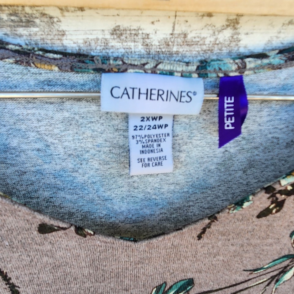 Catherines 22 24 2XWP Shirt 56 Inch Bust Taupe Brown Teal Floral | eBay