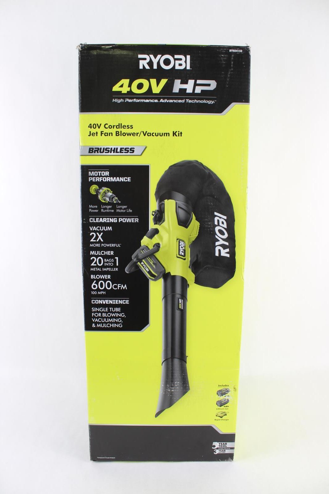 RYOBI RY404150 40V Cordless Jet Fan Blower/Leaf Mulcher/Vacuum 2bat ...