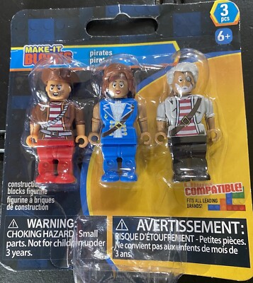New 🏴‍☠️MAKE-IT BLOCKS 3 Blister Pack Mini Figures🏴‍☠️PIRATES-Free ...