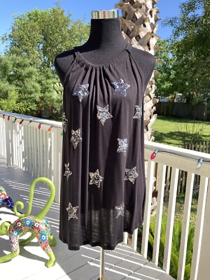 INC unique Halter Top XL BLACK w/ multiple stars shiny silver | eBay