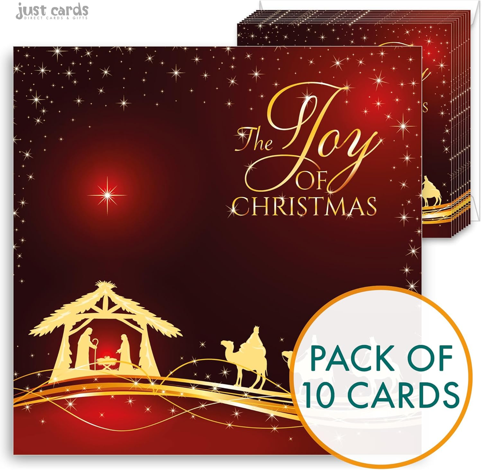 Christian Christmas Cards, Pack of 10 - Joy Christmas Cards Pack with ...