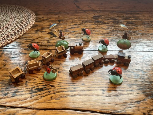 7 Old Erzgebirge Ladybugs & 2 Wooden Trains | eBay