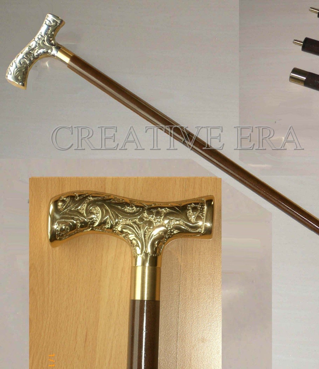 ANTIQUE BRASS VICTORIAN BRASS HANDLE Vintage cane Walking Stick Cane 36 ...