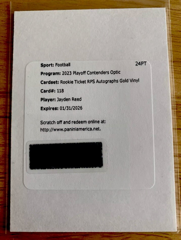 2023 Panini Contenders Optic Jayden Reed Gold Vinyl Superfractor RC ...