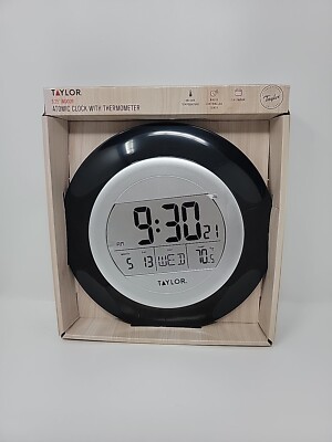Taylor Atomic Clock w/Thermometer 9.25" Indoor Radio Controlled 1750 ...
