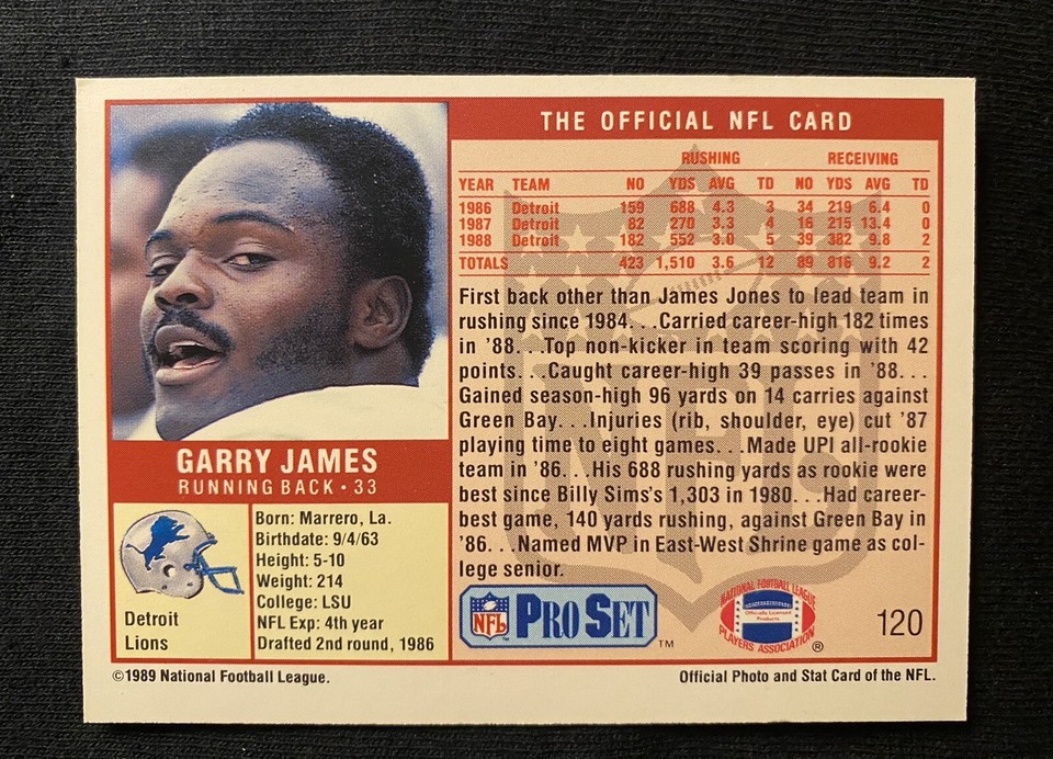 1989 Pro Set - #120 Garry James Lions | eBay