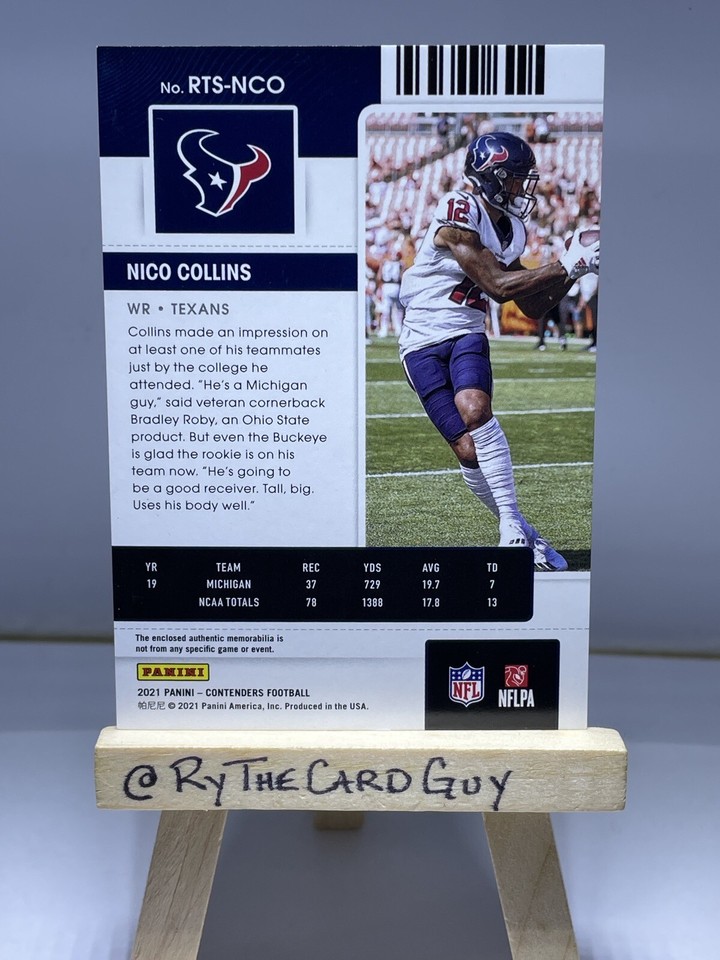 Nico Collins 2021 Panini Contenders GREEN ROOKIE Ticket Jersey RELIC RC ...