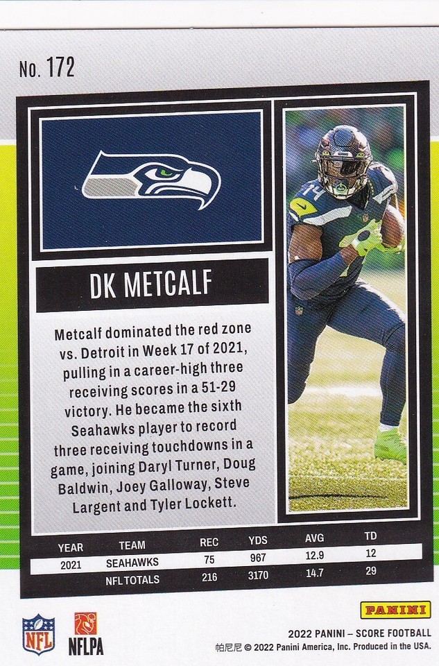 2022 Score Gold Card #172 DK Metcalf | eBay