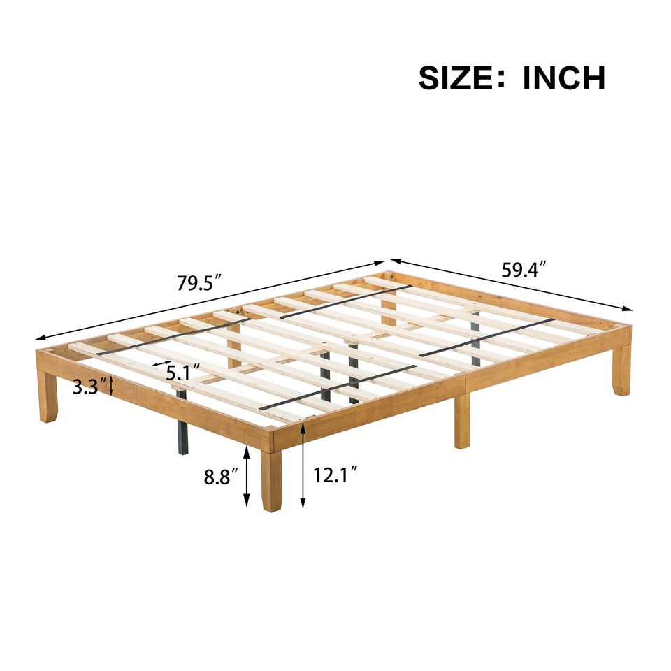 Queen Size Wood Platform Bed Frame,No Box Spring Needed,Strong Wood ...