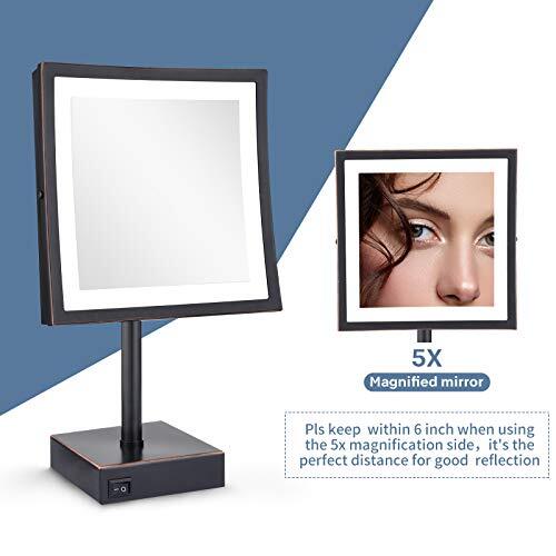 Tabletop LED Lighted 5X Magnifying Square Makeup Mirror with Plug,8 5x ...