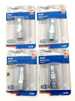 Tru-Flate 12-527 Lot of 4 Air Line Plugs 3/8 in MNPT-3/8" I/M Design 50 ...