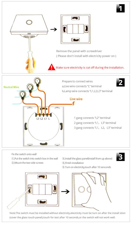 LED light Touch Switch EU/UK Tempered Glass Panel Sensor Wall lamp ...
