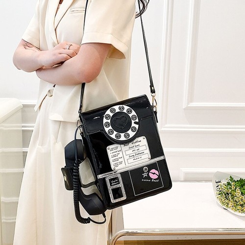 Hot Women Telephone Shaped Handbag Purses Retro Phone Top-Handle ...