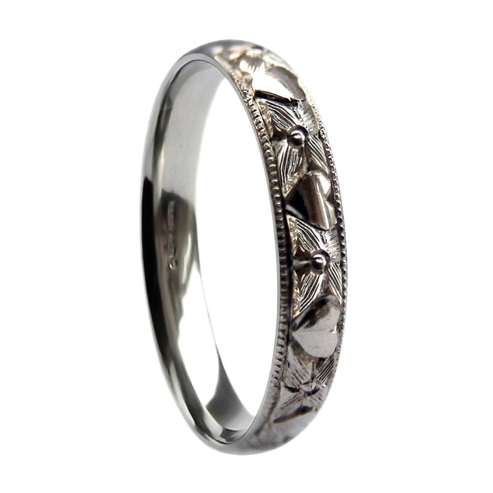 4mm Bespoke Hand Engraved Sterling Silver Court Comfort Wedding Rings ...
