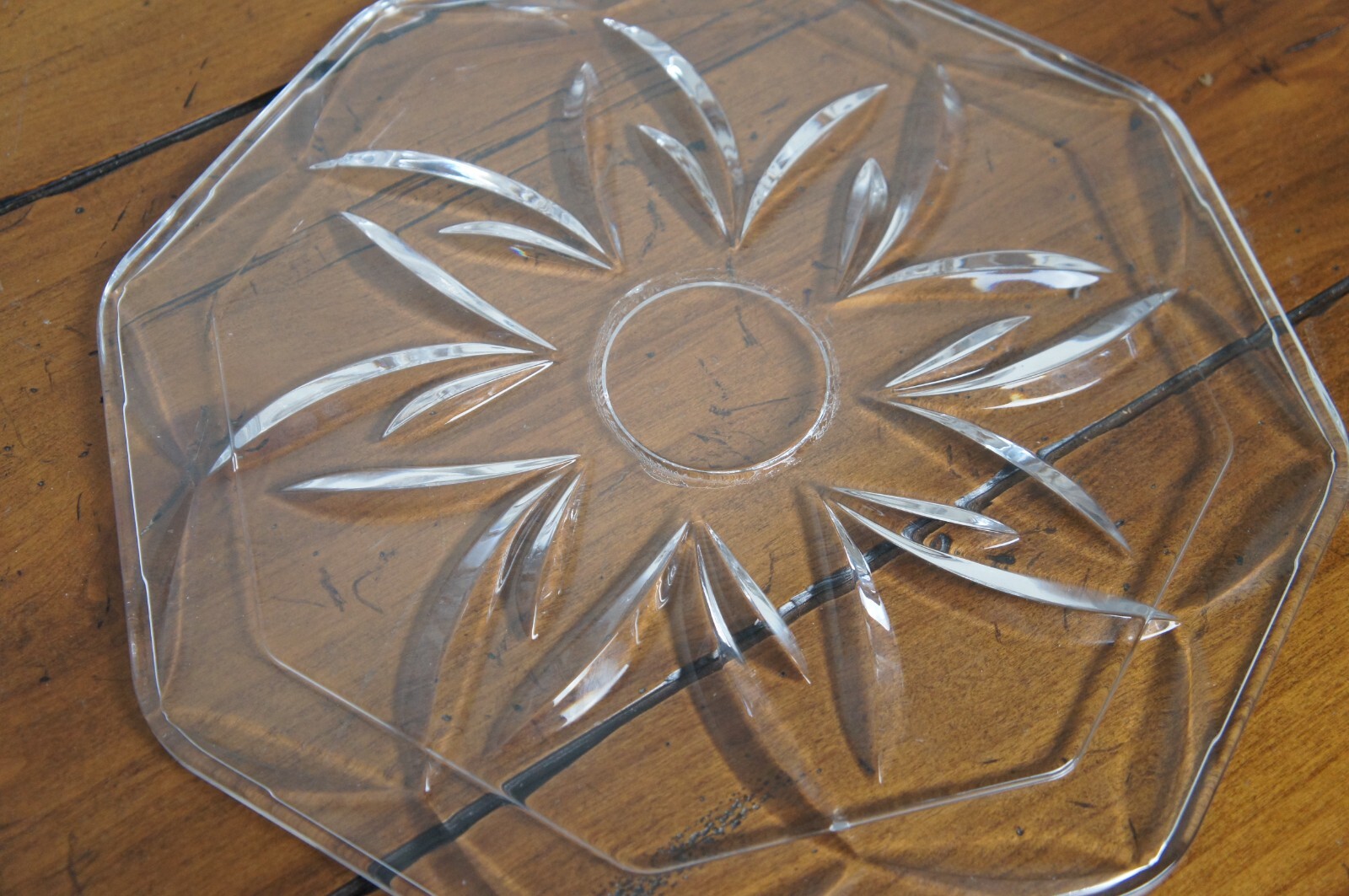 Vintage Heavy Octagonal Cut Crystal Domed Footed Pedestal Cake Plate ...