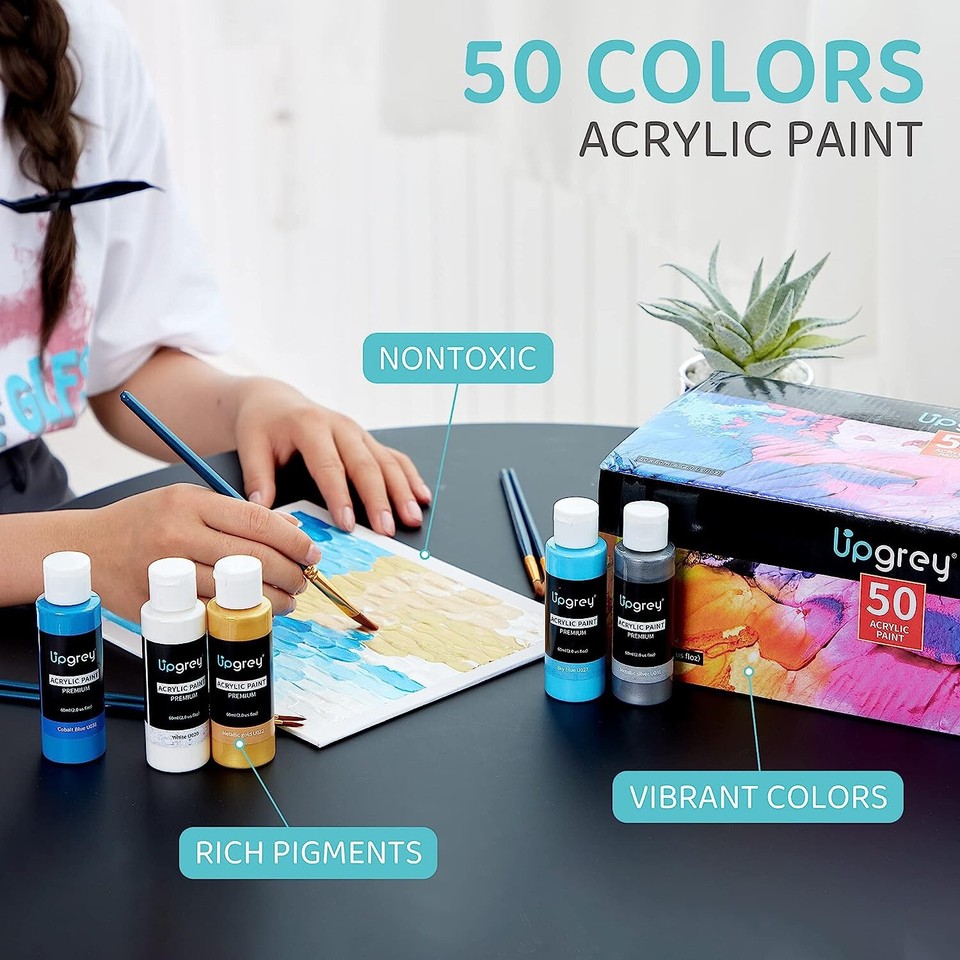 50 Colors Acrylic Paint Set 60ml Canvas Wood Fabric Ceramic Glass Wall ...