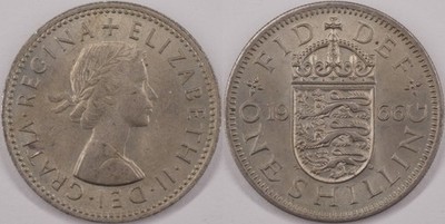 United Kingdom 1966 One Shilling English Shield KM#904 Cu-Ni Queen ...