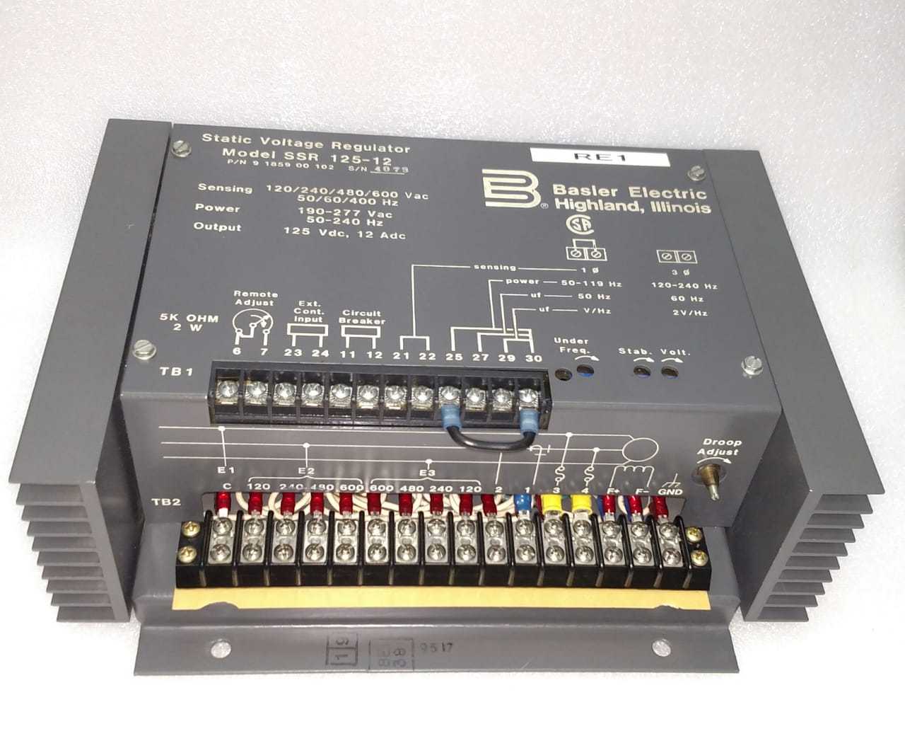 Basler SSR-125-12 PN 9 1859 00 102 Static Voltage Regulator 120/240/480 ...