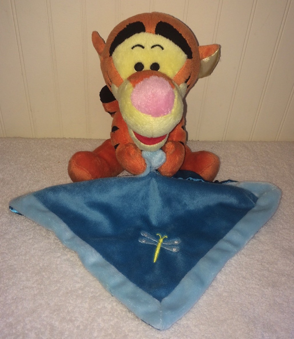 Baby Tigger Plush Rattle Blue Dragonfly Blanket Satin Crinkle Ears ...