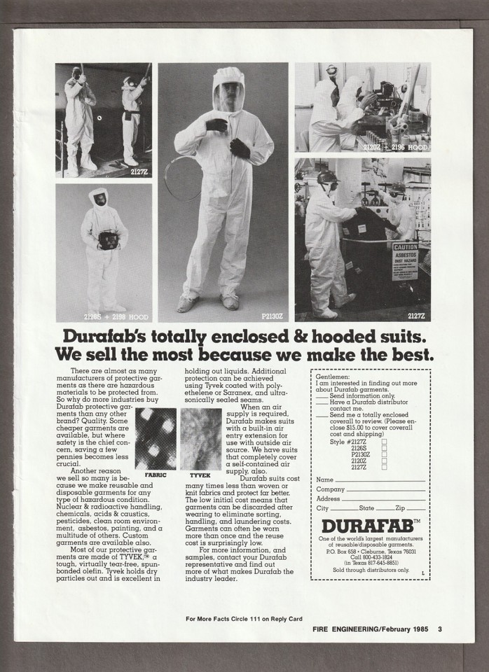 1985 BALFOUR FIREFIGHTER RINGS Magazine AD ~ DURAFAB Hooded SUITS ...