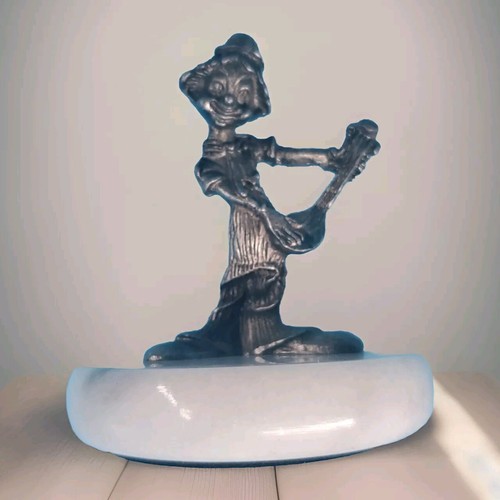 Pewter Figurine Hobo Clown W/ Music Instrument Appx 3" Marble Stand ...