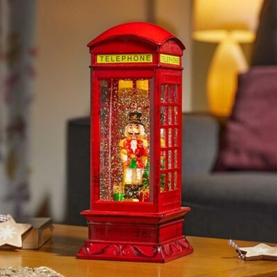 Christmas Snow Globe Ornament Nutcracker Xmas Decor Telephone Box Red ...