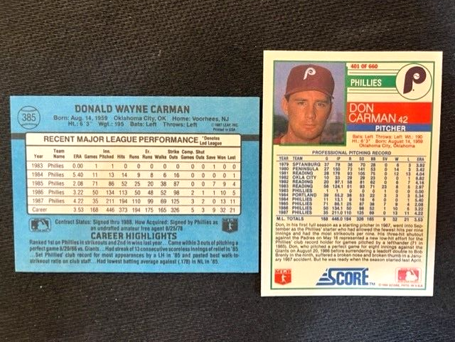 MLB - Don Carman 1988 Donruss & 1988 Score Baseball - Phillies | eBay