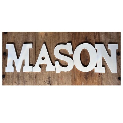 Wooden Name MASON Letters White Nursery Kids Child Bedroom Playroom ...