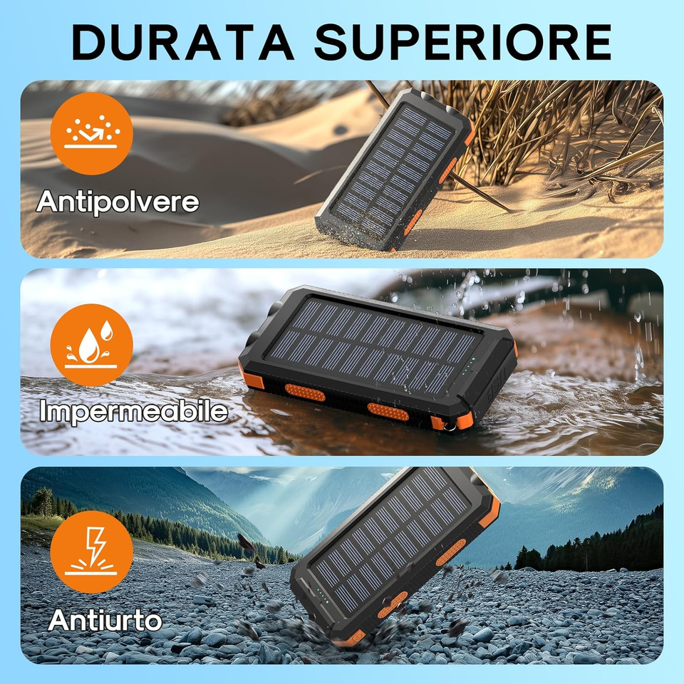 Powerbank Solare Da 26800 Mah, Power Bank Solare Impermeabile, Porta ...