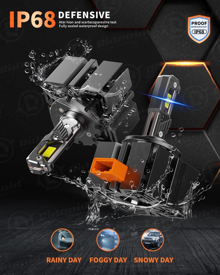 RIDROID D3S D3R LED Headlight Bulbs High/Low Beam 120W 24000LM 6000K ...