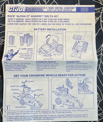 1987 Hasbro GI Joe Crossfire R/C car-Complete Blueprints/instruction ...