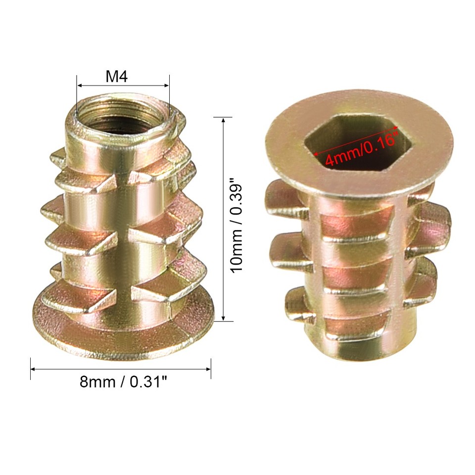 Threaded Insert Nuts Zinc Alloy Hex Socket M4 Internal Threads 10mm ...