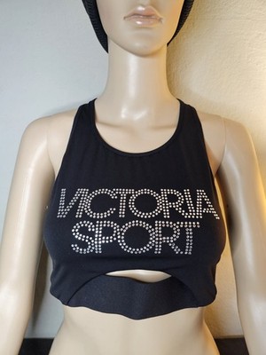 Victoria's Secret Bling Logo Sports Bra Size Med Black Cut Out ...