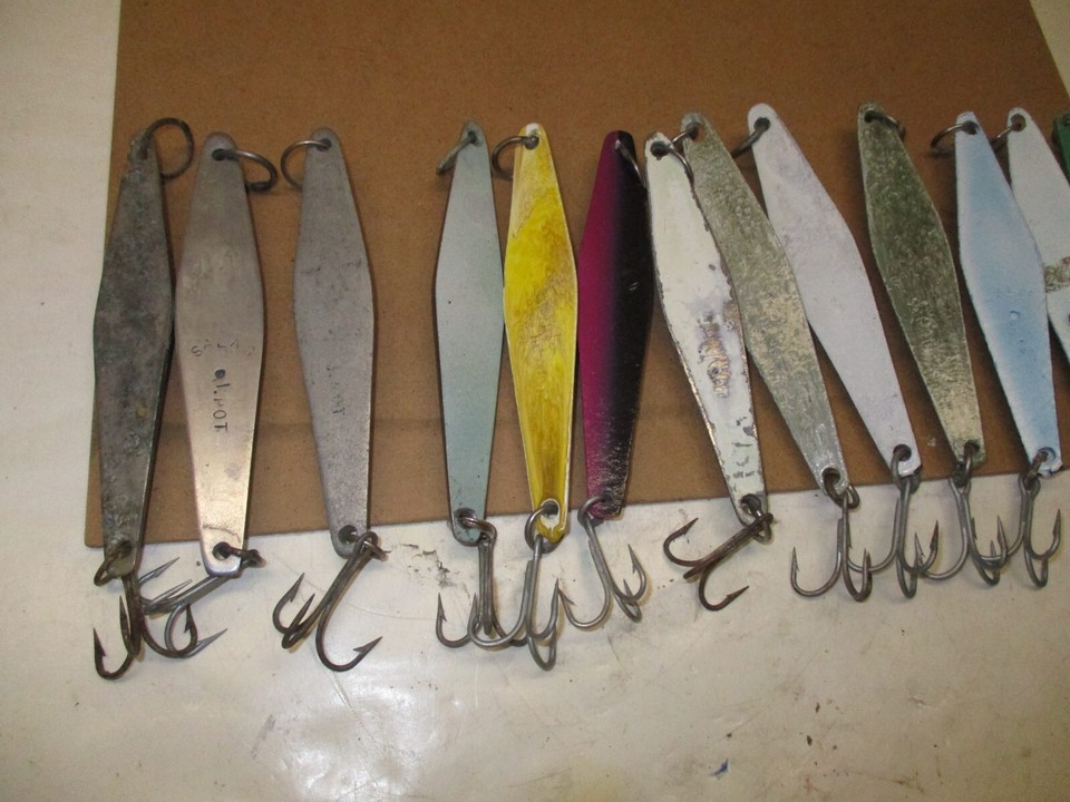 VINTAGE IRON JIGS ** SALAS J-POT SURFACE JIGS SET OF 13 JIGS *** RARE ...