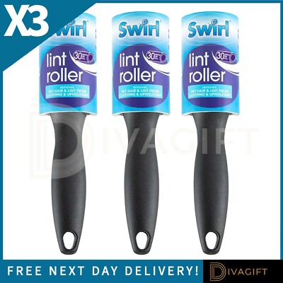 3PK X 30 SHEETS PER ROLL LINT ROLLER REFILLS ROLLS PET HAIR FLUFF DUST ...