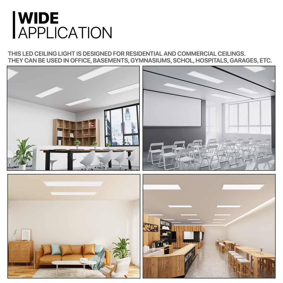 4 Pcs 1x4 LED Flat Panel Troffer Light 4000LM 5000K Dimmable Drop ...