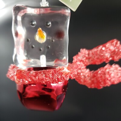 Clear Acrylic Ice Cube Snowman Ornament Jingle Bell Red Scarf Cannon ...