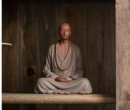 Chinese Zi Sha Sand Monk Statue Buddha Buddhism Zen Praying Figure ...