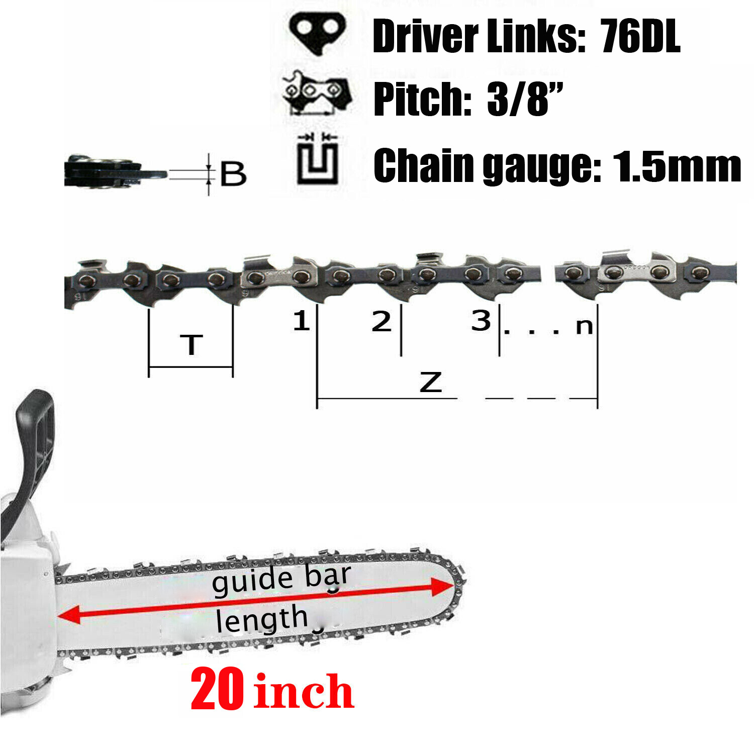 4Pcs 20inch 76 Drive Links Chainsaw Saw Chain Parts Tool chainsaw blade ...