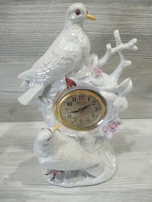 Victorian Style Turtle Dove Ceramic Manix Quartz Clock 11.5" Tested and ...
