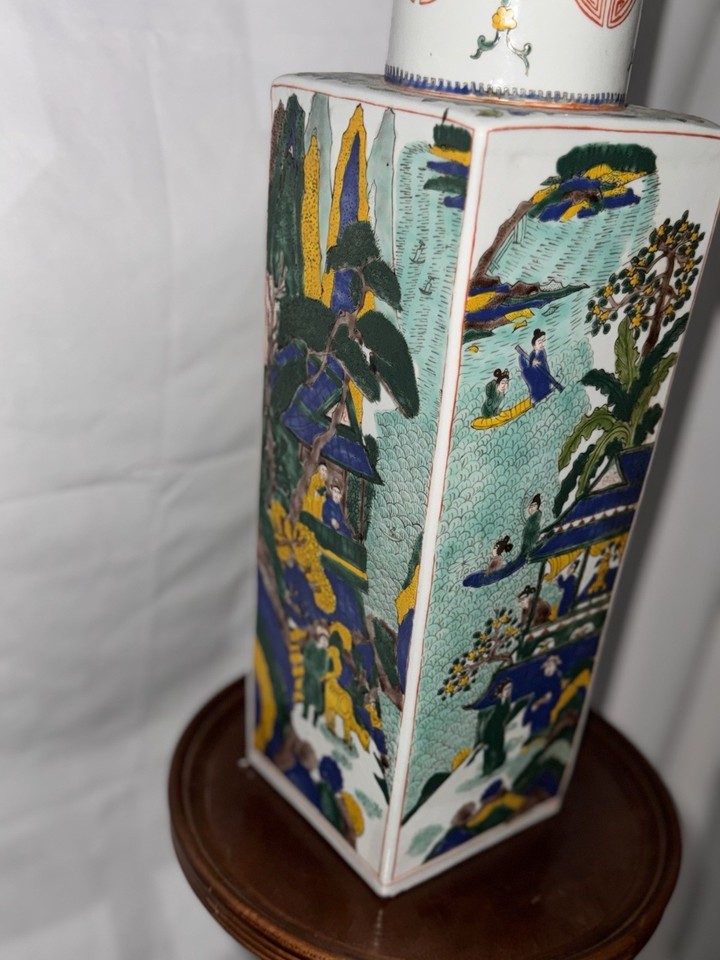 Large Chinese Famille Verte Style Square Porcelain Vase – 19”Excellent ...