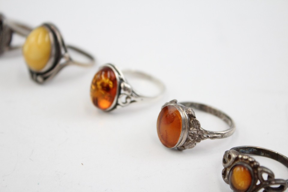 Sterling Silver Amber Rings Baltic Copal Egg Yolk x 8 (24g) | eBay UK