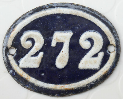 Old blue oval French house number 272 door gate plate plaque enamel ...