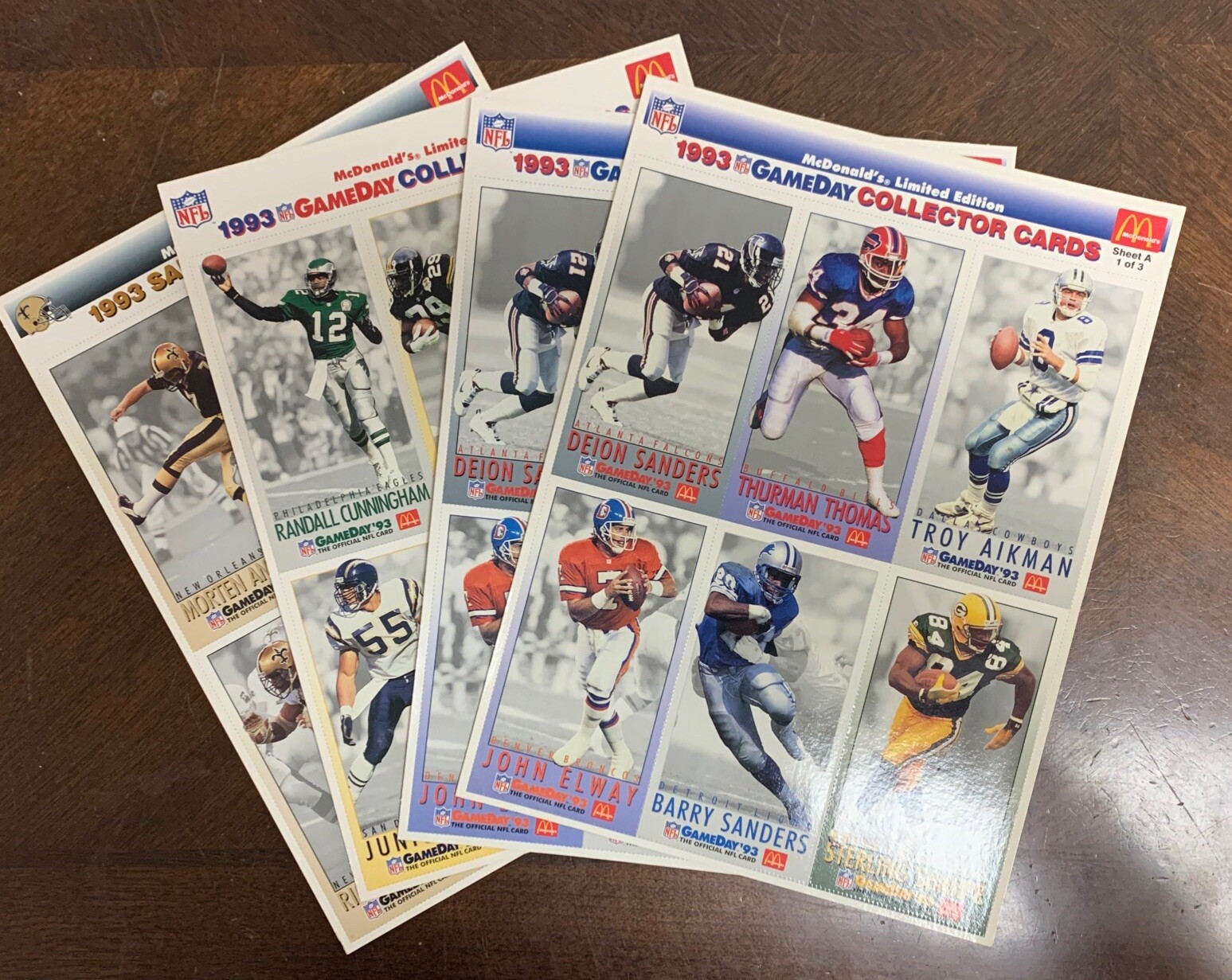 4 1993 McDonalds GameDay Collector Cards Sheet A 1 of 3 Sheet C 3 Of 3 ...