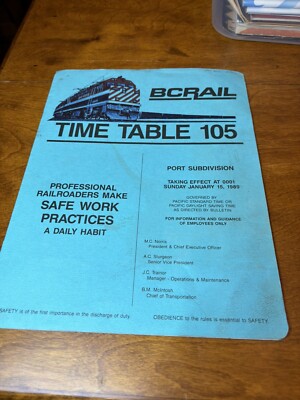 BC Rail (British Columbia) Jan 15, 1989 Employee Timetable 105, Port ...