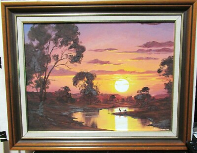 ROB WELLINGTON OIL ON BOARD AUSTRALIA OUTBACK SUNSET LANDSCAPE PAINTING ...